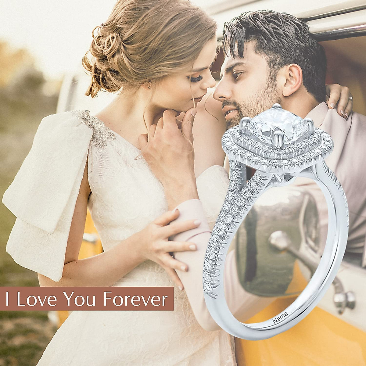 3 Carat(ctw) Cushion-Cut Moissanite Wedding Ring for Women,10K 14K 18K Real Gold Split Shank Pave Moissanite Engagement Ring with Free Engraving,Bridal Ring Size 5-11 (925 Sterling Silver)