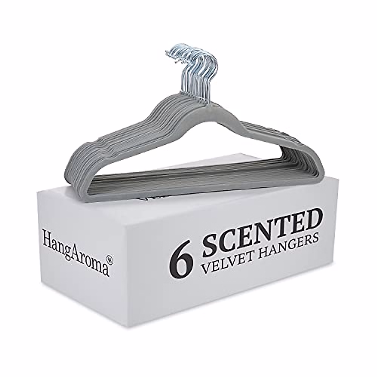 HangAroma Non-Slip Scented Velvet Hangers - Heavy Duty Clothes Hanger - Ultra Thin Space Saving 360 Degree Swivel Hook - Ideal for Coats, Jackets, Pants, & Dress - French Lavender - 6 Pack