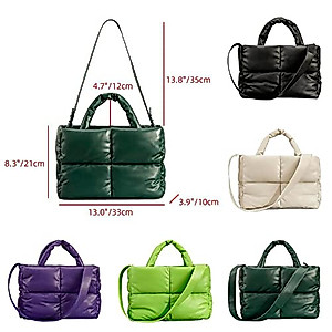 Quilted Tote Bag Women's Solid Color Big Checked Opening Padded Shoulder Bag for Work Large Down Puffer Crossbody Bag (Beige)