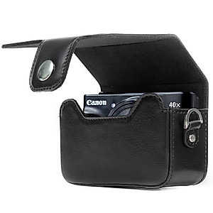 MegaGear Leather Camera Case with Strap Compatible with Canon PowerShot SX740 HS, SX730 HS, Black