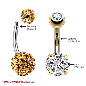 BodyJ4You 5PC Belly Button Rings Set - 14G - Goldtone Surgical Stainless Steel - Shiny CZ Crystals - Clear Disco Ball - Replacement Extra Pack - Women Body Piercing Jewelry