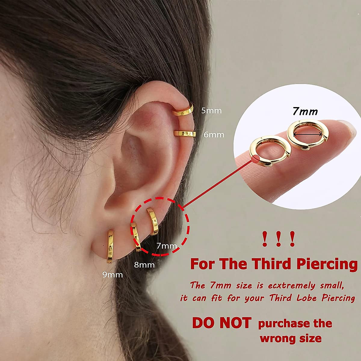 925 Sterling Silver Small Gold Hoop Earrings for Women Girls 14K Gold Huggie Earrings Tiny Hypoallergenic Cartilage Earrings Hoops 5mm 6mm 7mm 8mm 9mm 10mm 12mm