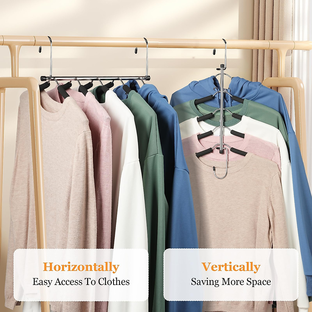 Lomrsiul Clothes Hangers Space Saving Shirt Hangers - Non Slip Multiple Shirt Organizer for Closet with Foam Padded for T-Shirt Short Skirt Sweatshirt Hoodie Closet Organizers and Storage 2 Pack