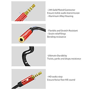 KINGTOP 3.5mm Combo Audio Adapter Cable Compatible for PS4,PS5,Xbox One S,Switch,Tablet,Mobile Phone,PC Gaming Headsets and New Version Laptop (Red)