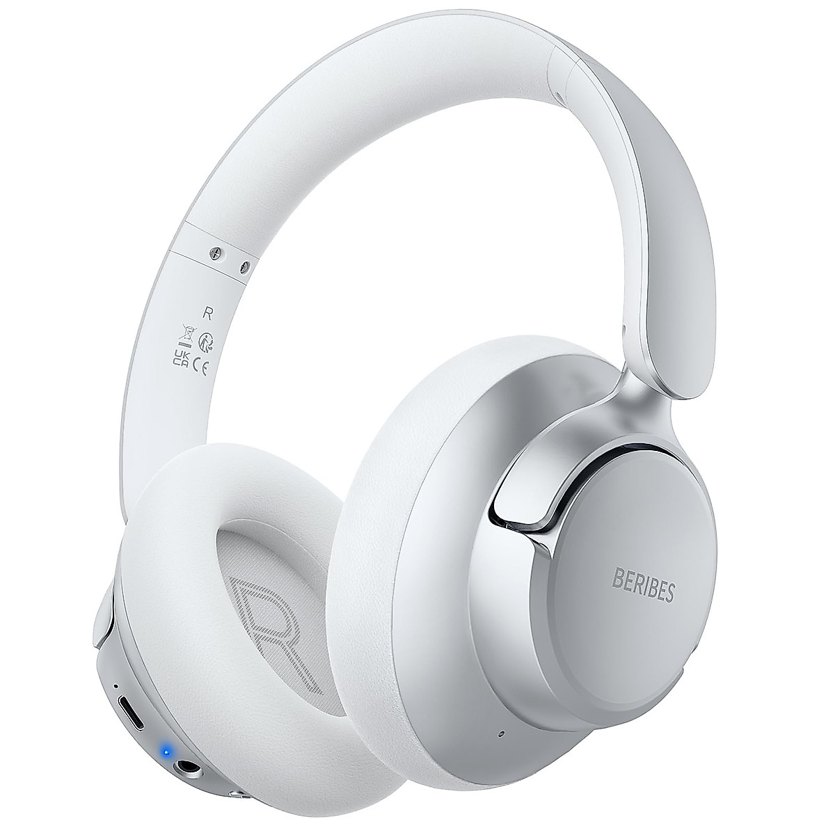 BERIBES Upgraded Hybrid Active Noise Cancelling Wireless Headphones with Transparent Modes,70H Playtime Bluetooth Headphones Wireless with Mic, Deep Bass,3.5MM Cable,Soft-Earpads,Fast Charging-Silver