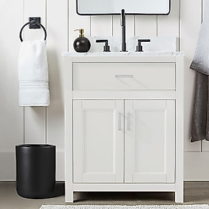 Motifeur Bathroom Wastebasket - Ceramic Decorative Trash Can (Black Marble Look)…