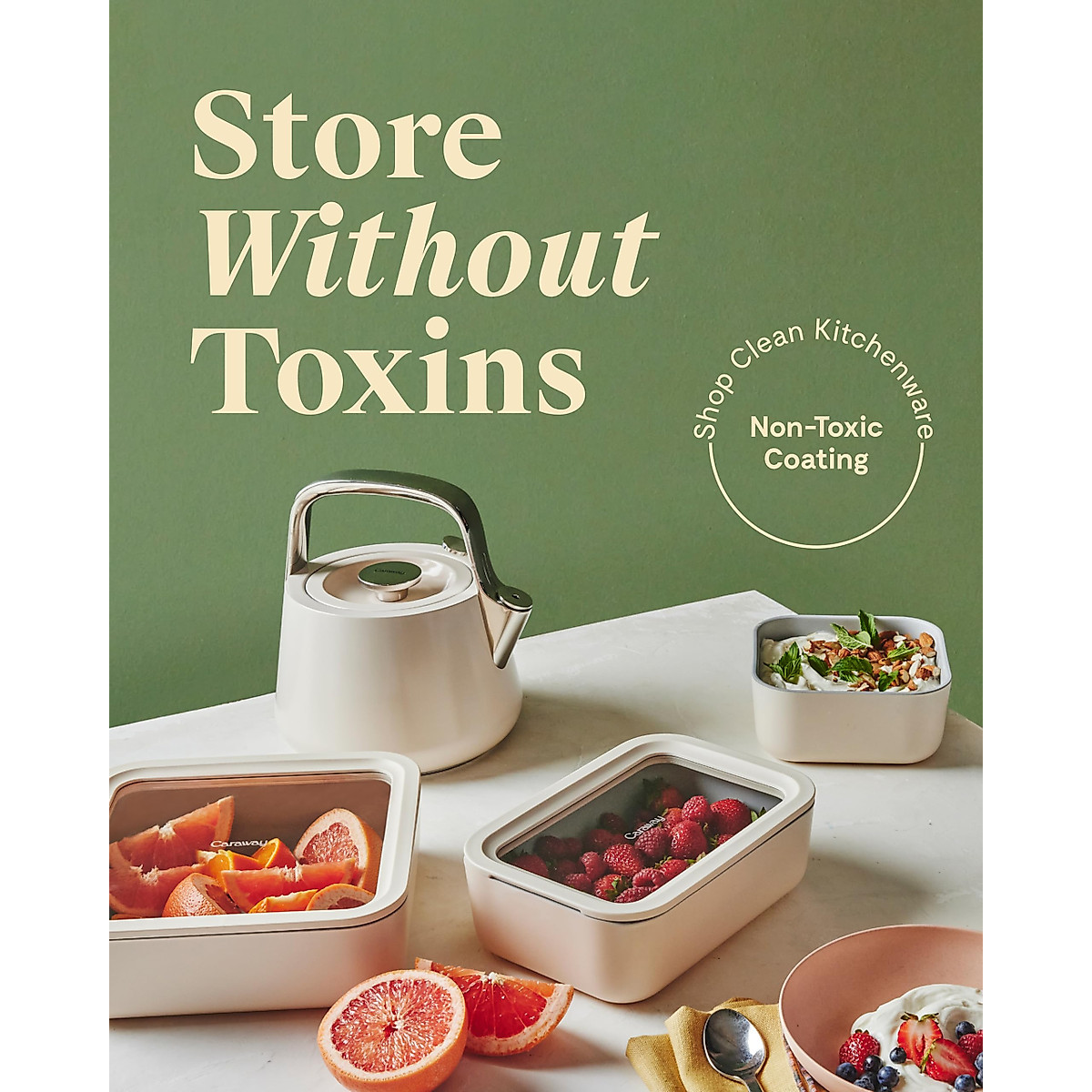 Caraway 3pc Glass Food Storage Set – 10 Cup, 6.6 Cup, & 4.4 Cup Food Containers - Ceramic Coated - Non Toxic Non Stick Lunch Box with Glass Lids - Dishwasher, Oven, & Microwave Safe - Navy