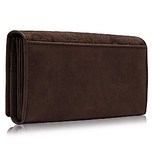 Leather Clutch Organizer Wallets For Women - Suede Womens Wallet Floral Print Organizer With Gifts Box For Her RFID Blocking