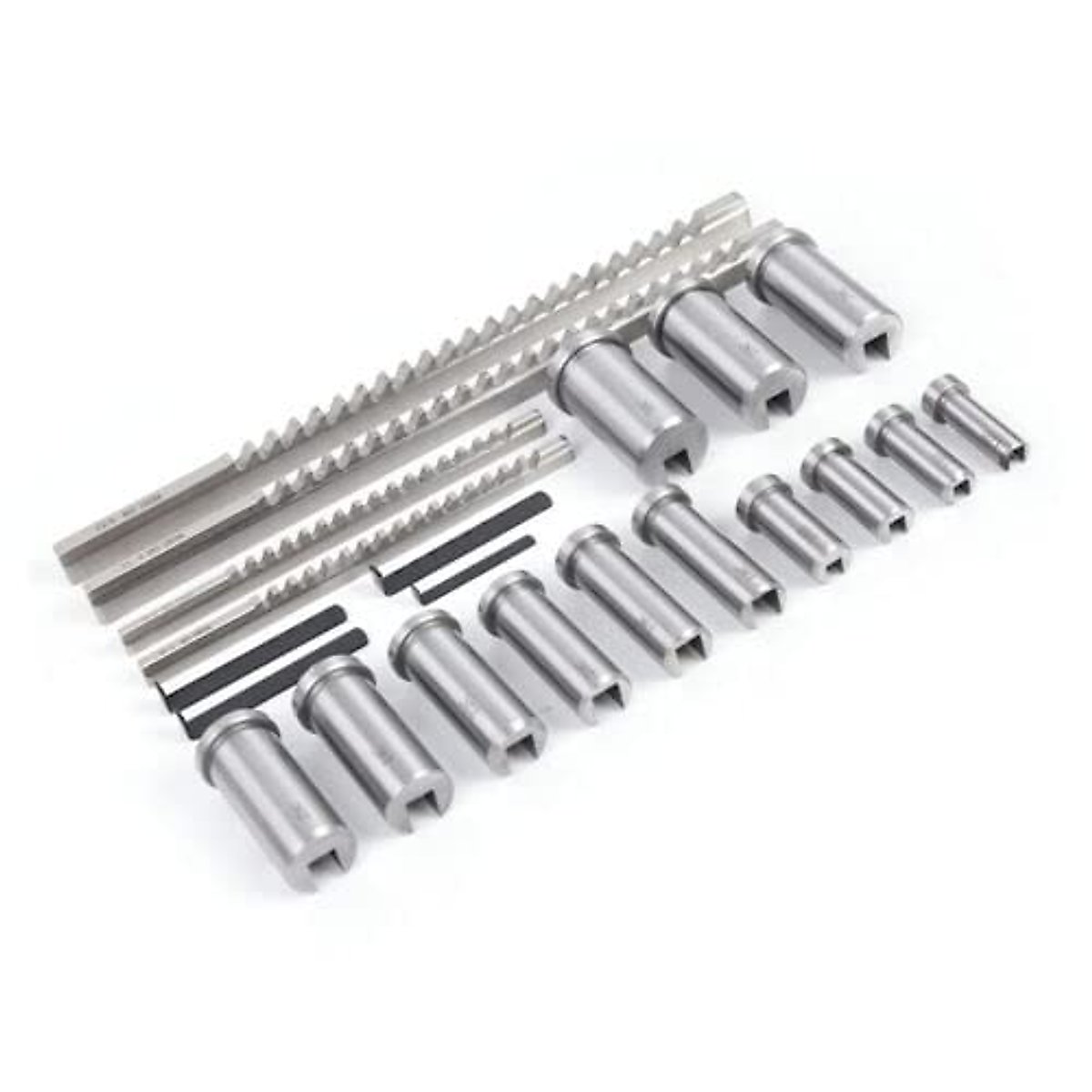 22 Piece Keyway Broach Kit Metric Size Metalworking Tool Bushing Spacer Set Bushing Metric Size 4mm B1, 5mmB1, 6mm C, 8mmC Broach with Tool Box, 13 Piece Bushing and 5 Piece Spacer Metalworking Tool