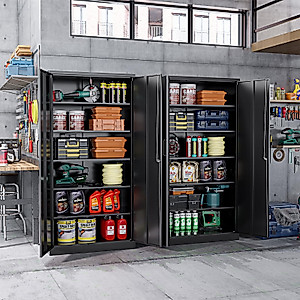 ZAOUS Metal Storage Cabinet with Lock，71'' Garage Storage Cabinet with 5 Adjustable Shelves, Tall Tool Cabinets for Garage, Home, Office, Gym, School，Black