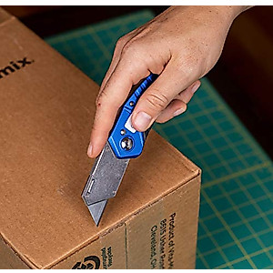BirdRock Home Premium Folding Utility Knife – Small Compact Pocket – Folding Box Cutter Tool – 3 Extra Razor Blades – Cut Cardboard Boxes – Locking Safety Knife Set – Heavy Duty Aluminum Body