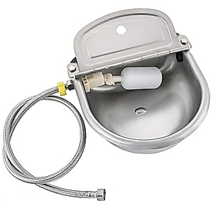 AMGSH Automatic Animal Drinking Water Bowl with Float Valve | Stainless Steel Livestock Waterer with 39 inch Water Hose for Cattle Horse Goat Sheep Pet Dog Waterer Dispenser (Without Drain Hole)