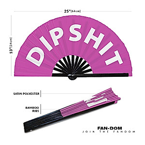Dipshit hand fan foldable bamboo circuit hand fan funny gag slang words expressions statement gifts Festival accessories Rave handheld Circuit event fan Clack fans (Pink)