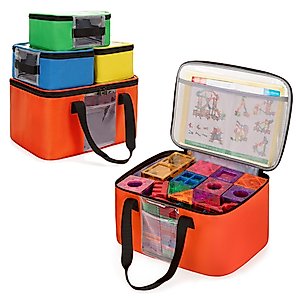 Rexmica 4 Pack Magnetic Tiles Storage Bag, Multifunction Toy Storage Organizer Bag, Magnetic Tiles Travel Bag Case with Visible Top for Magnet Building Tiles, Board Game, Puzzle, Car Toy