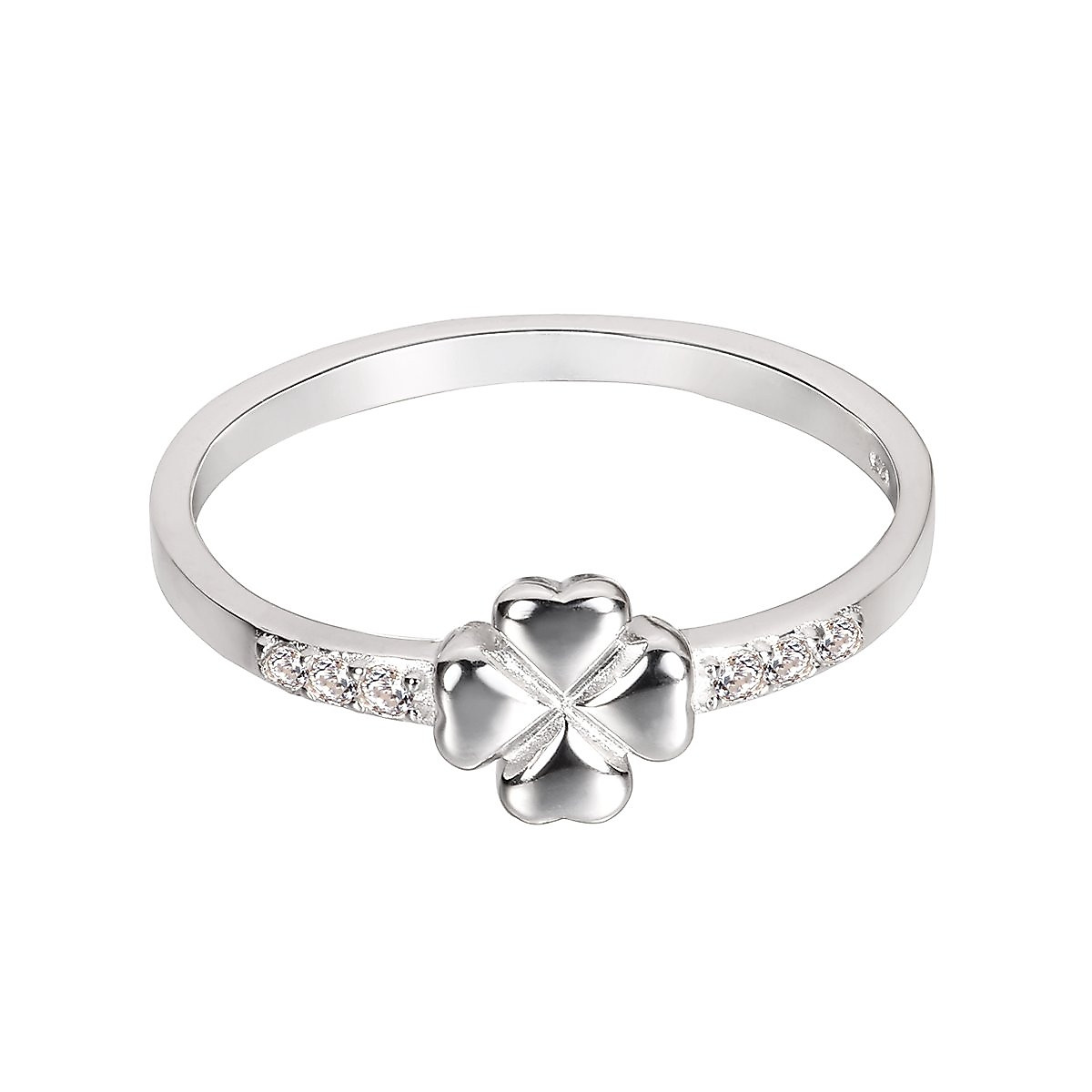 Cubic Zirconia Four Leaf Clover Ring Sterling Silver Size 12