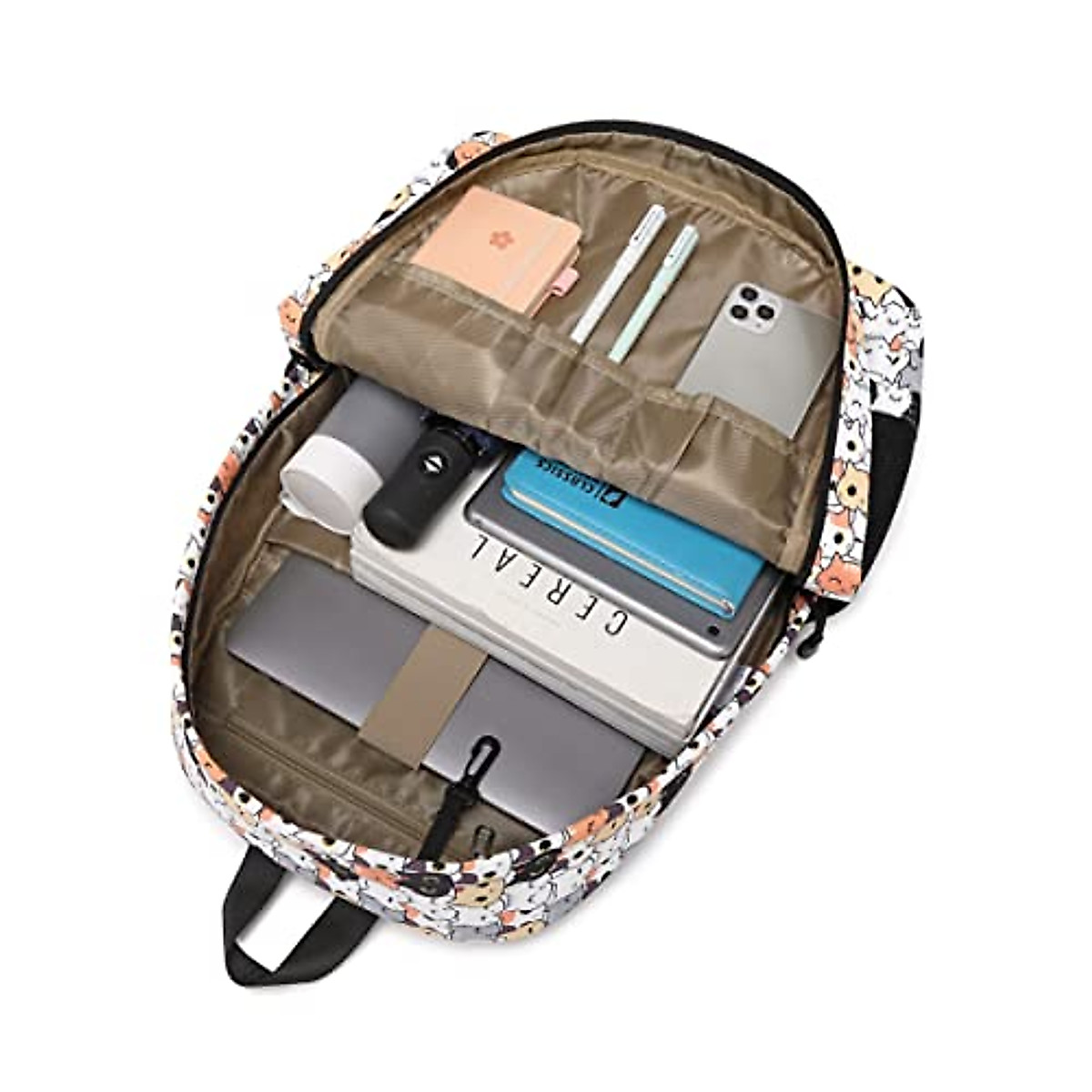 Teecho Cute Backpack for Girl Roomy College Middle Day Bag For Girl Women Knapsack Cat