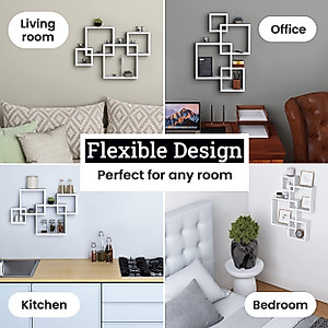 Greenco 4 Cube Intersecting Shelves, Easy-to-Assemble Floating Wall Mount Square Shelves for Bedrooms and Living Rooms, Rustic White Finish