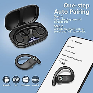 Wireless Earbuds 48H Playback Bluetooth Headphones Earbuds with Wireless Charging Case and Earhooks Over Ear Waterproof Earphones with Mic for Sports Running Workout iOS Android Phone Laptop Black