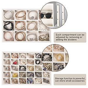 Coward Stackable Jewelry Trays Organizer Set with Clear Lid, Trays for Drawer, Earring Necklace Bracelet Ring Display Organizer (beige(ring+12girds+30girds+The glass lid))