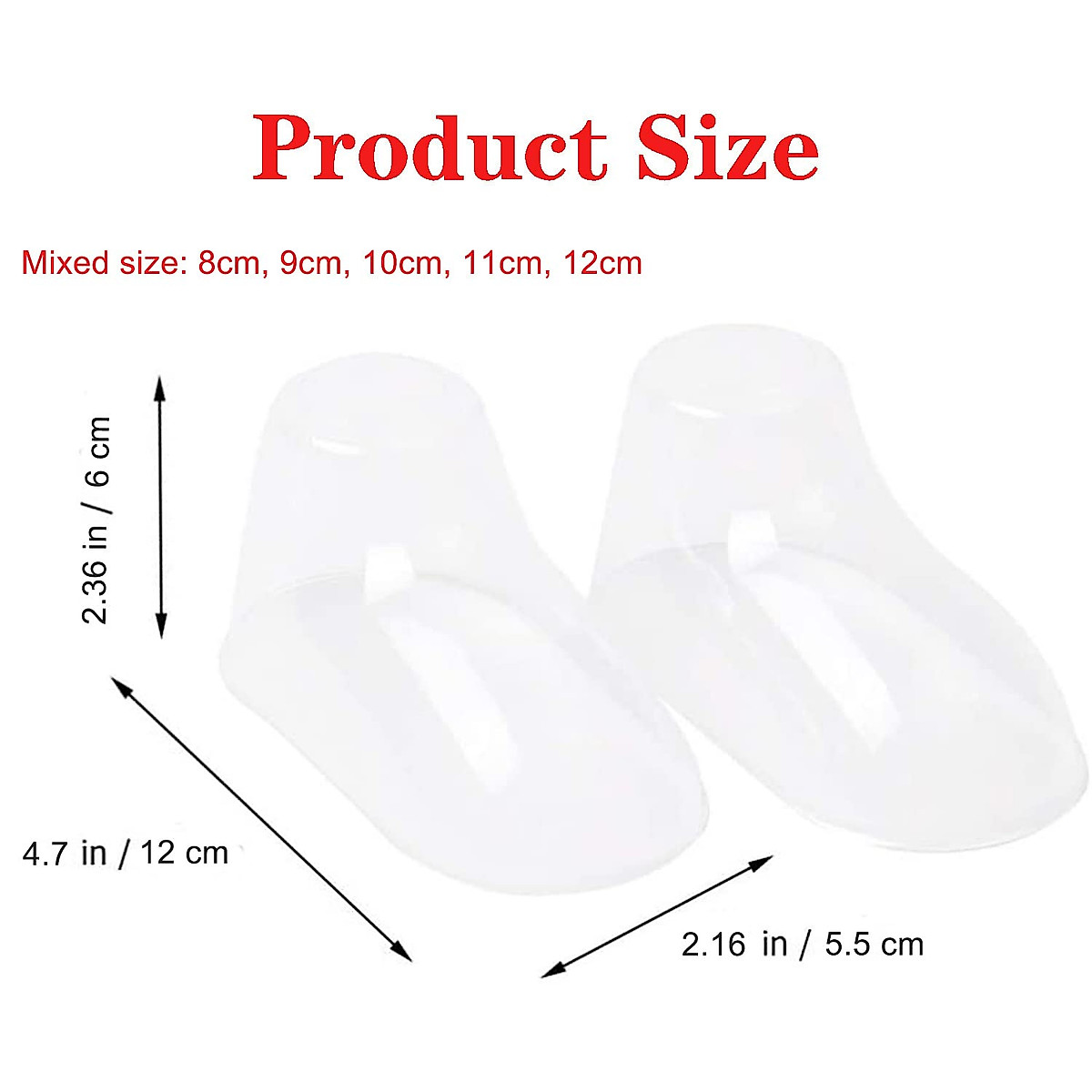 100Pcs Clear Plastic Baby Feet Display, Baby Booties Crochet Shoes Socks Showcase, Toddler Shoes Supports Shoe Forms Stand Holder for Store and Home Use, 50Pair, 8, 9, 10, 11, 12CM