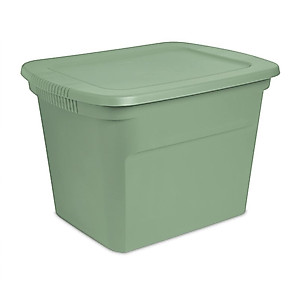 Sterilite 18 Gal Storage Tote, Stackable Bin with Lid, Plastic Container to Organize Clothes in Closet, Basement, Crisp Green Base and Lid, 8-Pack
