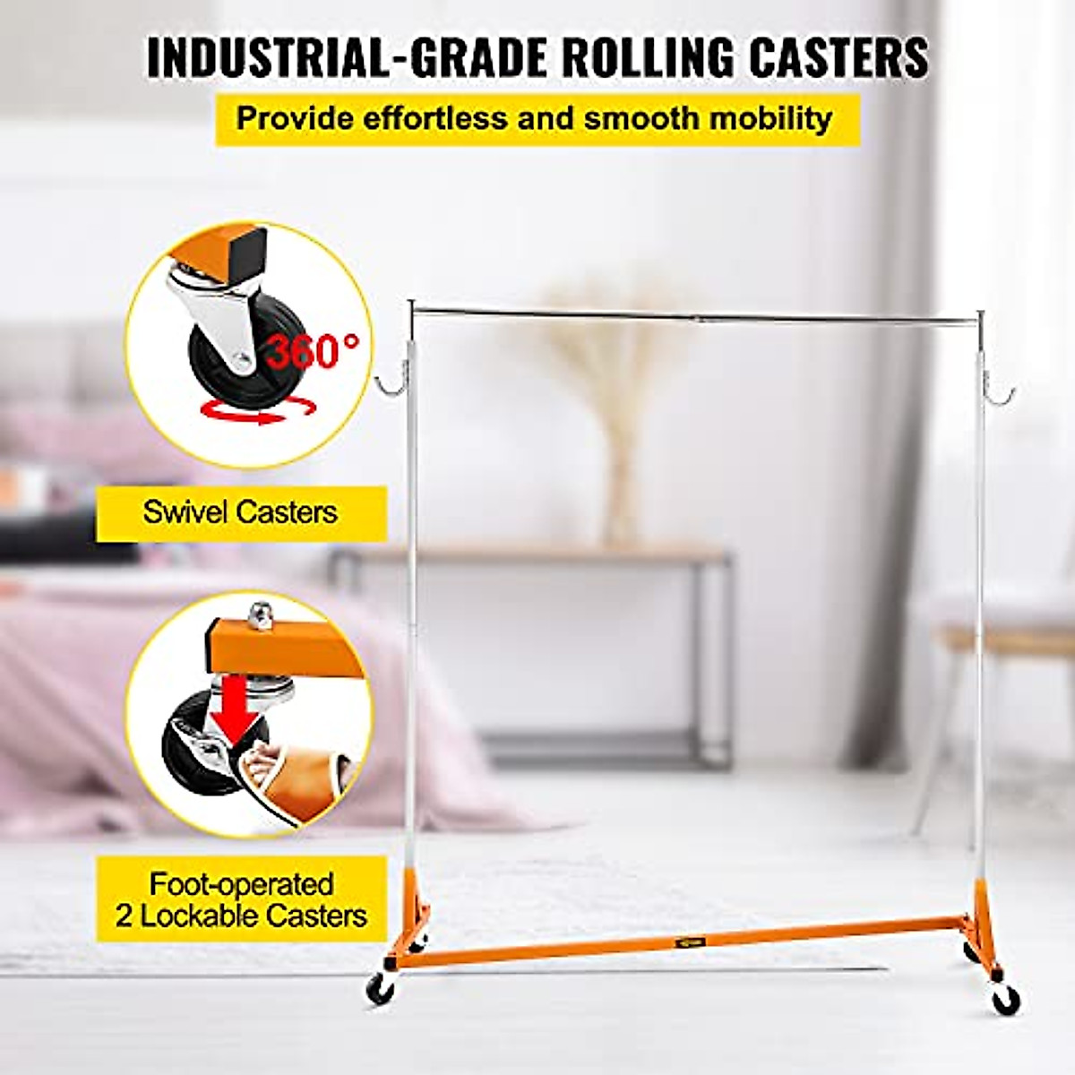 VEVOR Z Rack, 300 lbs Industrial Grade Z Base Garment Rack, 24" x 63" x 71" Height Adjustable Clothes Rack, Sturdy Steel Heavy Duty Clothing Rack w/ Lockable Casters for Home Garment Store Orange