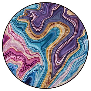Aqua Pink Office Chair Mat Round Carpet Rug Multi-Purpose Anti Slip Wear-Resistant Door Mat for Tile Floor Rolling Chair Abstract Color Formation Wavy Aqua Pink Lines Diameter 35.4 in