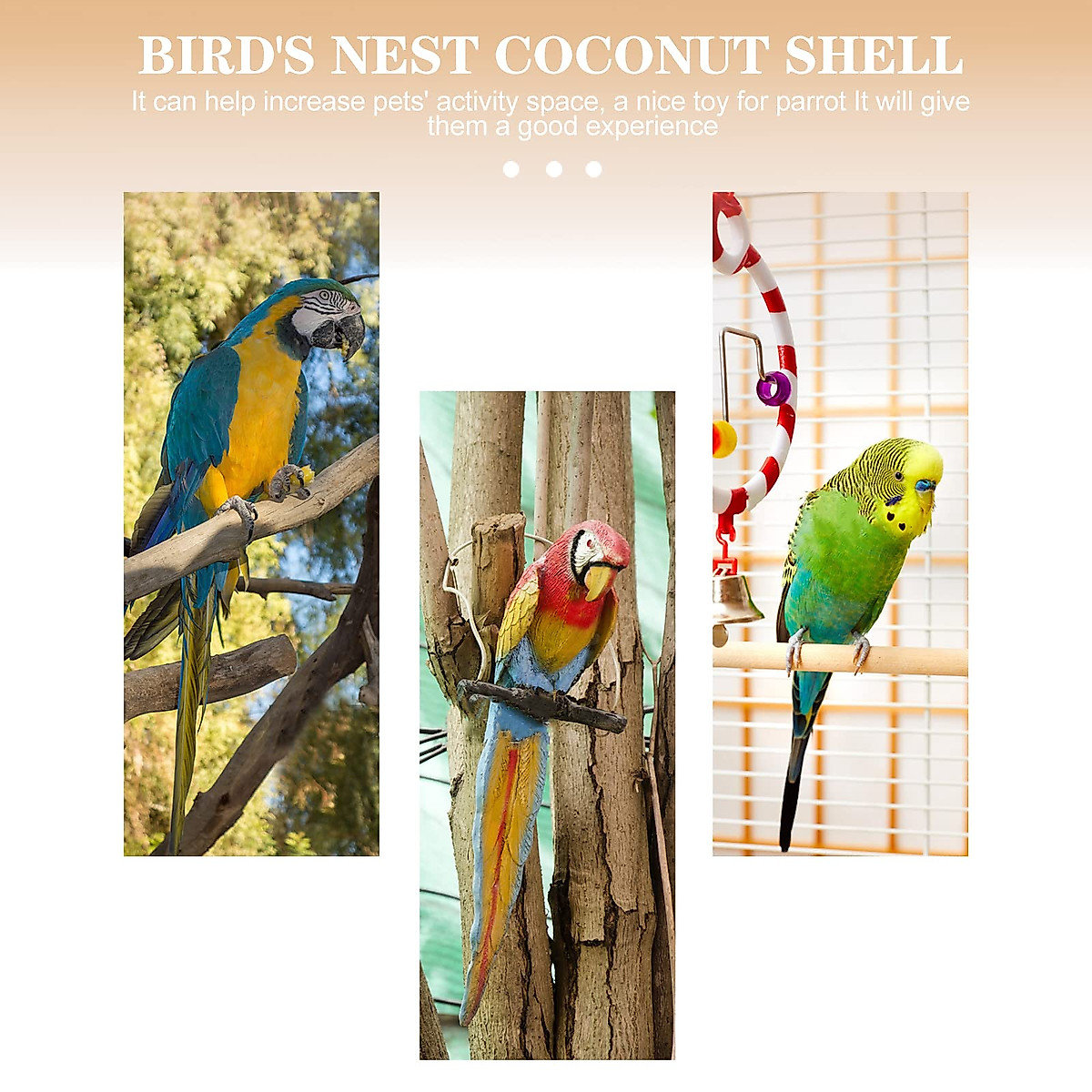 LOGOFUN Natural Coconut Shell Bird Nest Parakeet Nesting Box Parrot Bird Coconut Hut Hanging Bed Cage Swing Toys for Budgie Cockatiel Lovebird