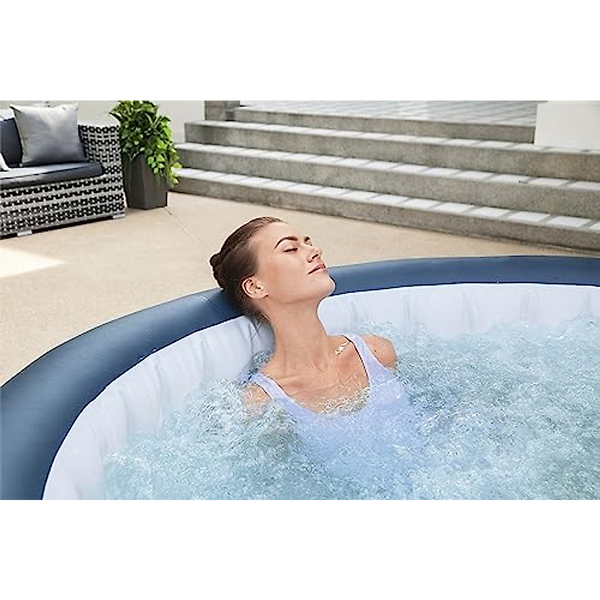 Bestway SaluSpa Milan AirJet 2 to 6 Person Inflatable Hot Tub Round Portable Outdoor Spa with 140 Soothing AirJets, App Control and Cover, Blue