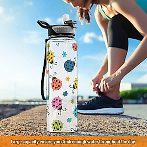 Boccsty Cute Ladybugs Flower Kids Water Bottle with Straw Sports Bottles BPA-Free Tritan Plastic Water Jug for Women Men Gym Outdoors