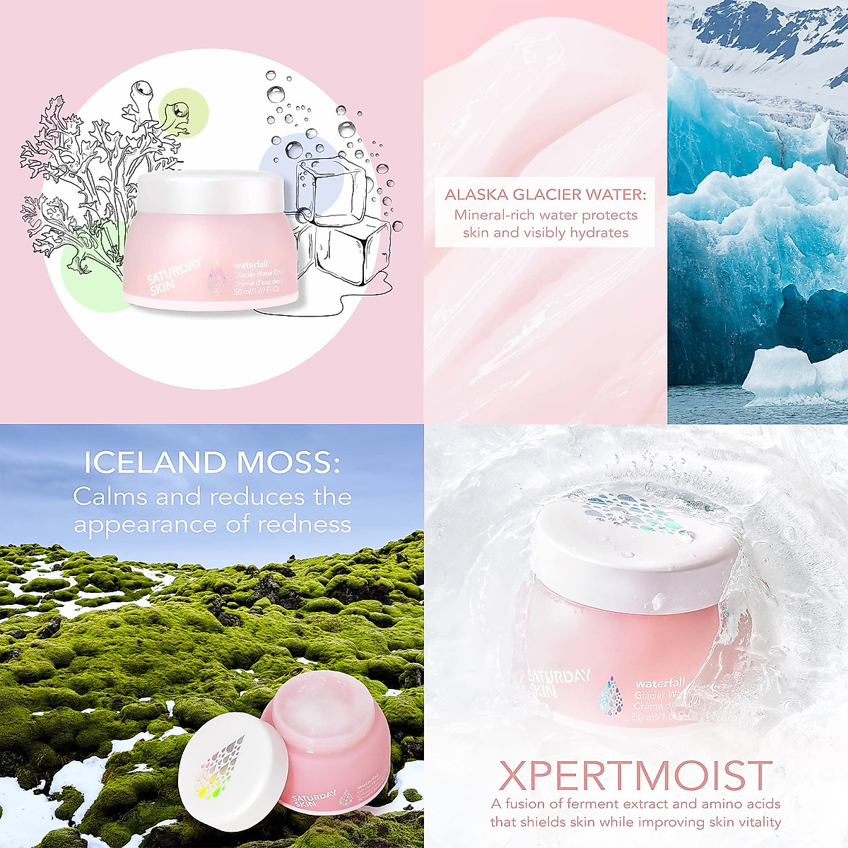 Saturday Skin Face Moisturizer Water Face Cream Natural Oil free Gel Type Cream From Alaska Glacier Water Day & Night Korean Skin Care Cream Soothing Hydrating Facial Moistrurizer (1.69 Fl. Oz. 50ml)