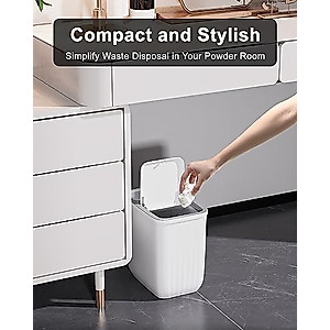Runsand 3 Pack Small Bathroom Trash Can with Pop-Up Lid, 1.8Gal Slim Trash Bin with Storage Grid Lid, 7L Garbage Can Waste Basket for Bedroom, Laundry Room, Office, Dorms with White-Gray Colors