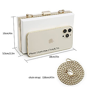 SharPlus Cute Acrylic Box Clutch Purses and Handbags for Women Shoulder Cross-Body Bag for School Party Prom Bridals (White)