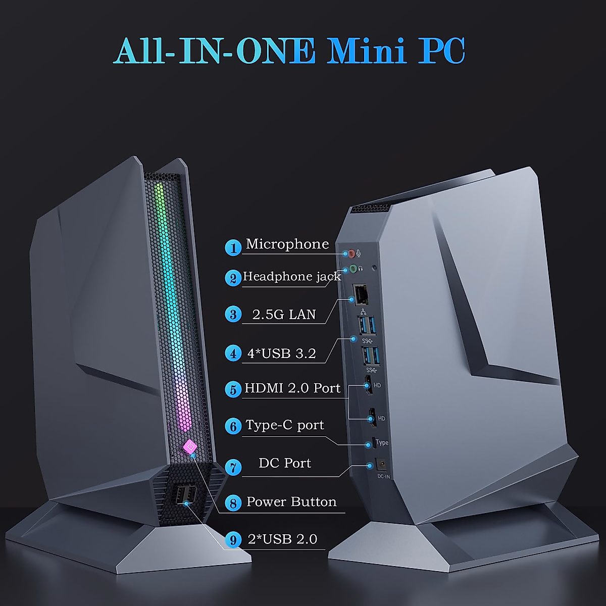 [Gaming PC] Mini PC Intel i9-12900H & GeForce RTX 3050Ti 8G GDDR6 14C/20T RGB Lights Mini Desktop Computer, 32GB RAM 1TB PCIE4.0 SSD, 2.5G LAN 2X HDMI Type-C WiFi 6E BT5.3, Windows 11 Pro