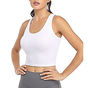 Joviren Cotton 4-Pack Crop Tank Tops for Women - Racerback Yoga, Athletic, Sports, Exercise Undershirts (Black/White/Blue/Red, XL)