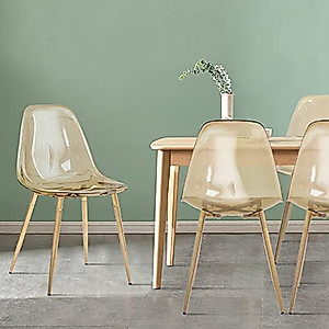 CangLong Kitchen Modern Dining, Desk Side Chair with Metal Legs, Set of 4, Amber Transparent