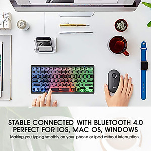 Rii Bluetooth 4.0 Wireless Multiple Color Rainbow LED Backlit Keyboard With Rechargeable Battery For iOS Android and Windows Tablet PC Laptop Notebook MacBook