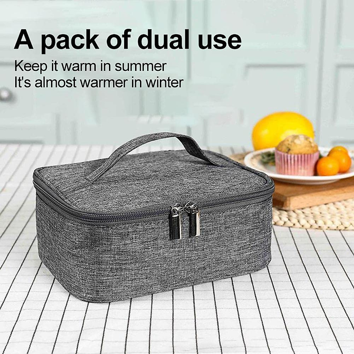 Taiping Lake Portable Oven Heated Lunch Box Personal Mini Oven Food Warmer Lunch Box for Car Office Home Kitchen Travel Outdoor Camping Picnic Family Gathering, 1 Heated Bag,Battery Not Include, Gray
