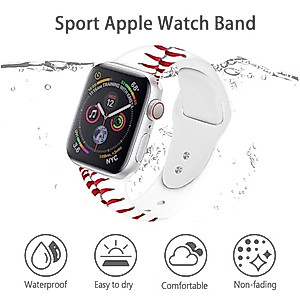 White Baseball Sports Watch Bands Compatible with Apple Watch 38mm /40mm/41mm, Adjustable Baseball Lace Wristbands Soft Silicone Replacement Strap for iWatch Series 7 6 5 4 3 2 1 SE