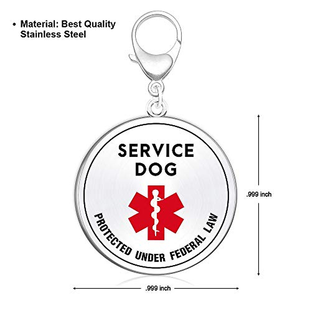 Elegant Chef Service Dog ID Tag .999 inch for Small Breed- Hard Enamel Double Side Engraved Protected Under Federal Law with Medical Alert Symbol- Easily Attach to Dog Collar, Harness or Vest Strap