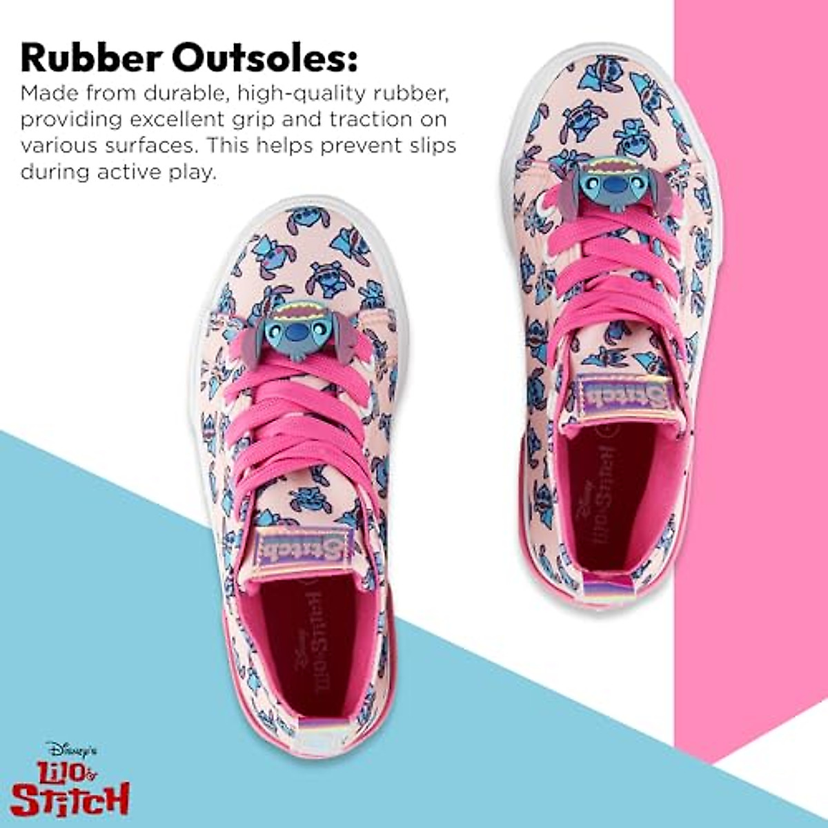 Disney Girls Lilo & Stitch Sneakers - High Top Athletic Shoes with Lace-Up Design - Comfortable Footwear for Everyday Wear & Casual Outfits (Light Pink, 1)