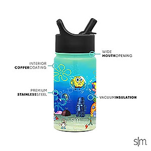 Simple Modern SpongeBob SquarePants Kids Water Bottle with Straw Insulated Stainless Steel Toddler Cup for Boys, Girls, School | Summit Collection | 14oz, SpongeBob Bikini Bottom