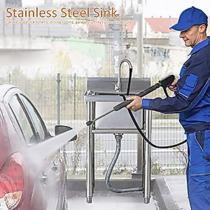 QQXX Stainless Steel Commercial Kitchen Sink,Free Standing Sink Single Bowl,Utility Sink with Faucet for Restaurant Kitchen Laundry Garage Indoor Outdoor Washing Hand Basin