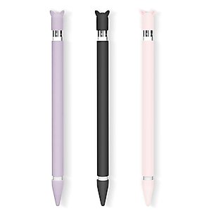 3 Pack Case for Apple Pencil 1st Generation Holder Sleeve Skin Cover Accessories for iPad Pro 9.7/10.5/12.9,Silicone Cute Grip with Charging Cap Holders and 3 Protective Nib Covers-Black,Pink,Purple