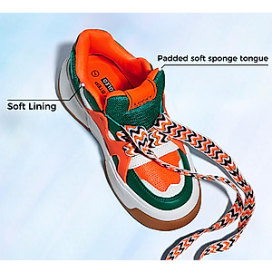 LUCKY STEP Women’s Platform Fashion Sneakers Lace up Casual Faux Leather Comfortable Thick Sole Tennis Walking Shoes (Green/Orange, 7 B(M) US)