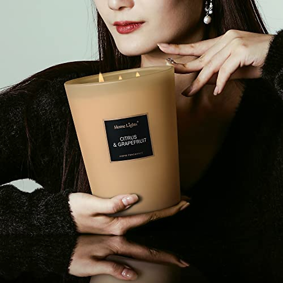 HomeLights Highly Scented Candles, Big 33.3 oz for Home, Natural Soy Aromatherapy Candles, Smokeless Long Lasting 130 hrs with 3 Cotton Wicks, Candles Gifts for Women & Men - Citrus & Grapefruit