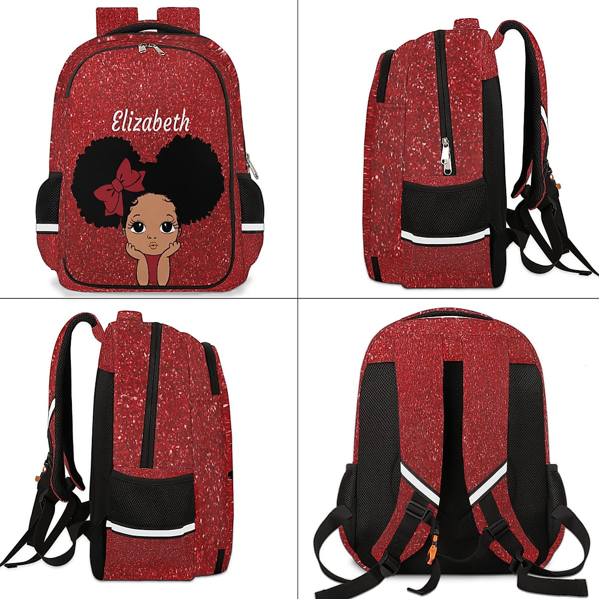 RIRIX Personalized Kids Backpack Custom Backpack Schoolbag Children Bookbag for Boys & Girls Red Glitter Princess