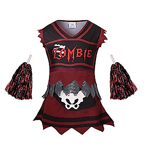 yolsun Zombie Cheerleader Gostume for Girls, Glow in The Dark, Halloween Fearsome Costume (8-10 Years)