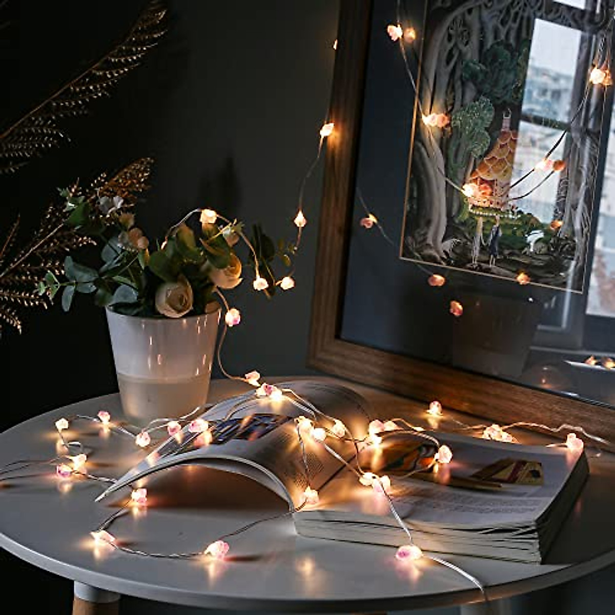 LUSHARBOR Crystal String Lights Indoor Battery Operated, Natural Fluorite String Lights, Amethyst Raw Stones Decorative Lights 9.8ft 30 LEDs String Lights for Bedroom Party Christmas Wedding Decor