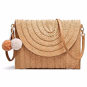 Straw Clutch For Women, Womens Summer Straw Clutch Bohemian Beach Hand Wrist Clutch(AKhaki)